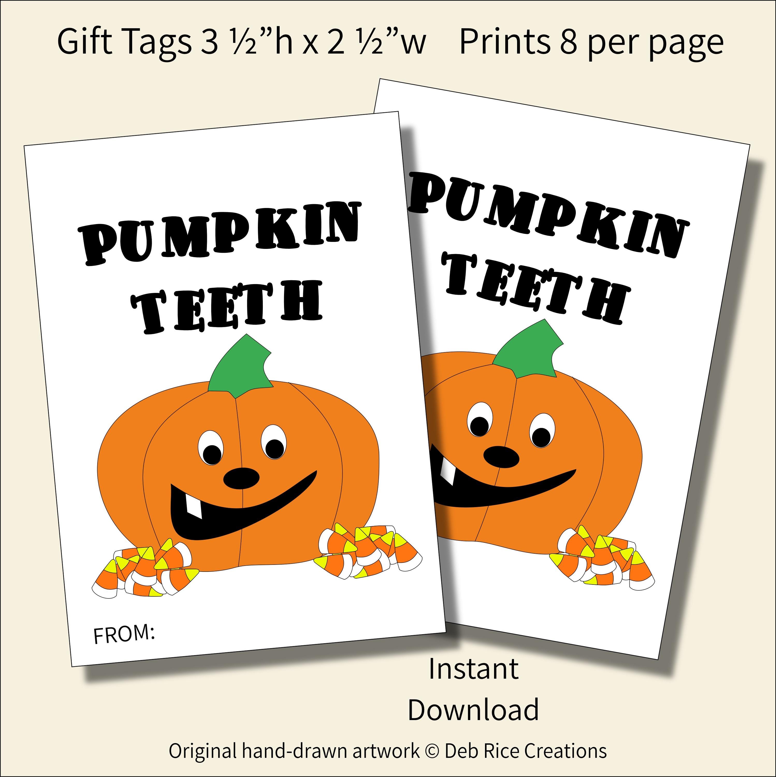 Pumpkin Teeth Printable Gift Tags Candy Corn Gifts, Trick or Treat ...