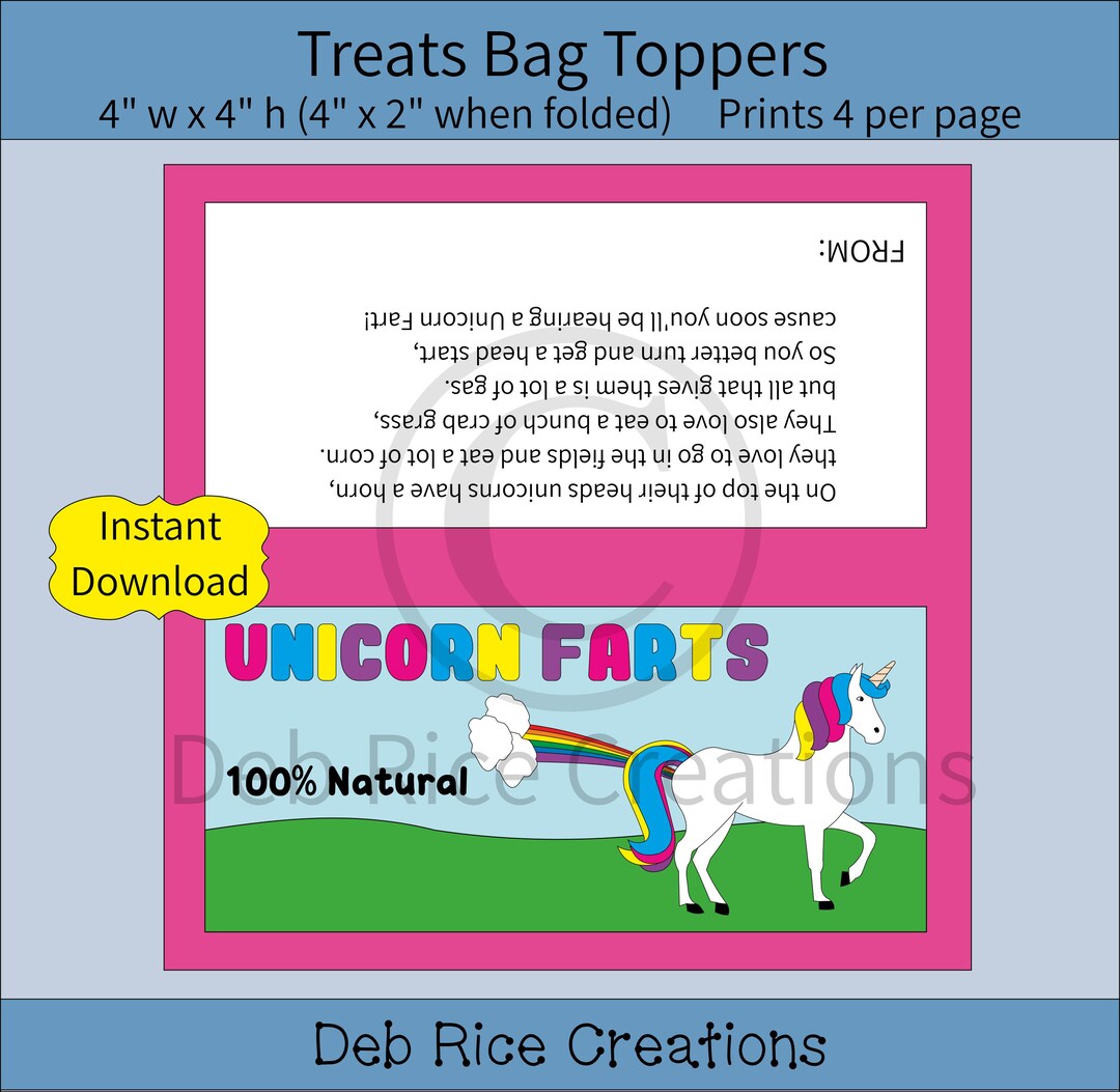 Unicorn Farts Printable Bag Toppers Gag Gifts, Fill Balloons With AIR and Attach These Bag ...