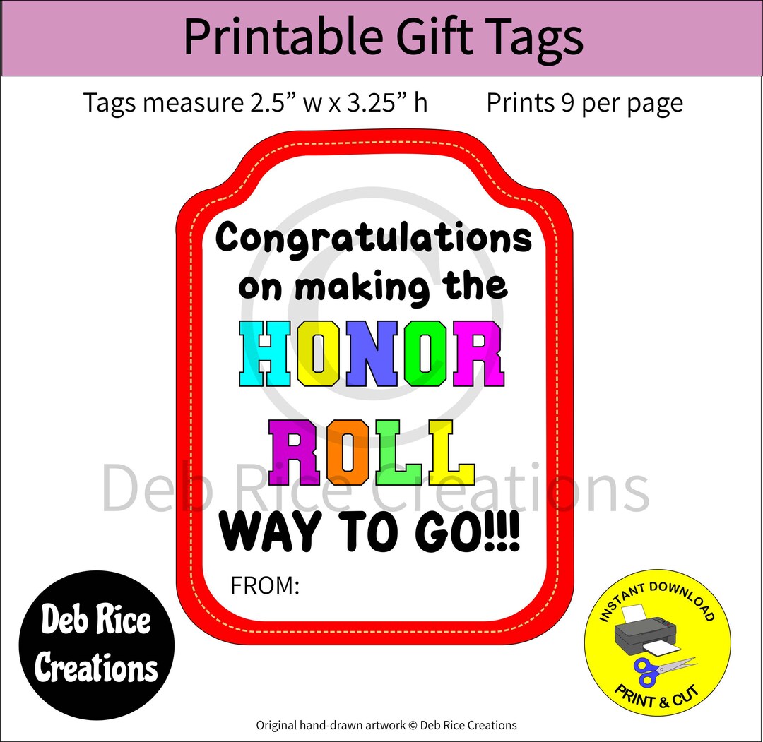 Honor Roll Gift Tags - Honor Roll Students, Printable School Gift Tags ...