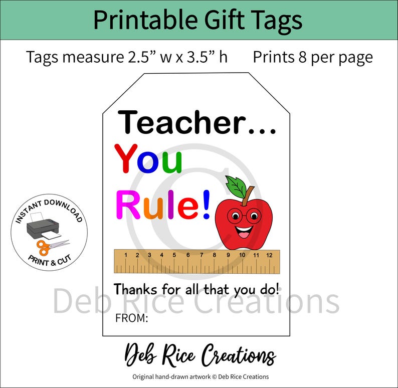 Teacher...you Rule Gift Tags - Great for Teacher Appreciation - Etsy