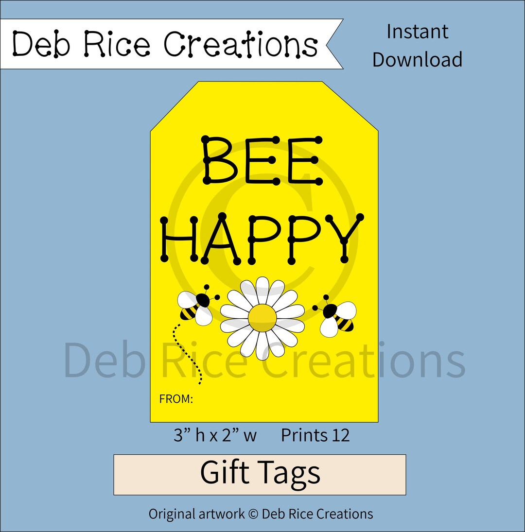 Bee Happy Gift Tags Printable Bee Gift Tags, Party Favors, Office ...