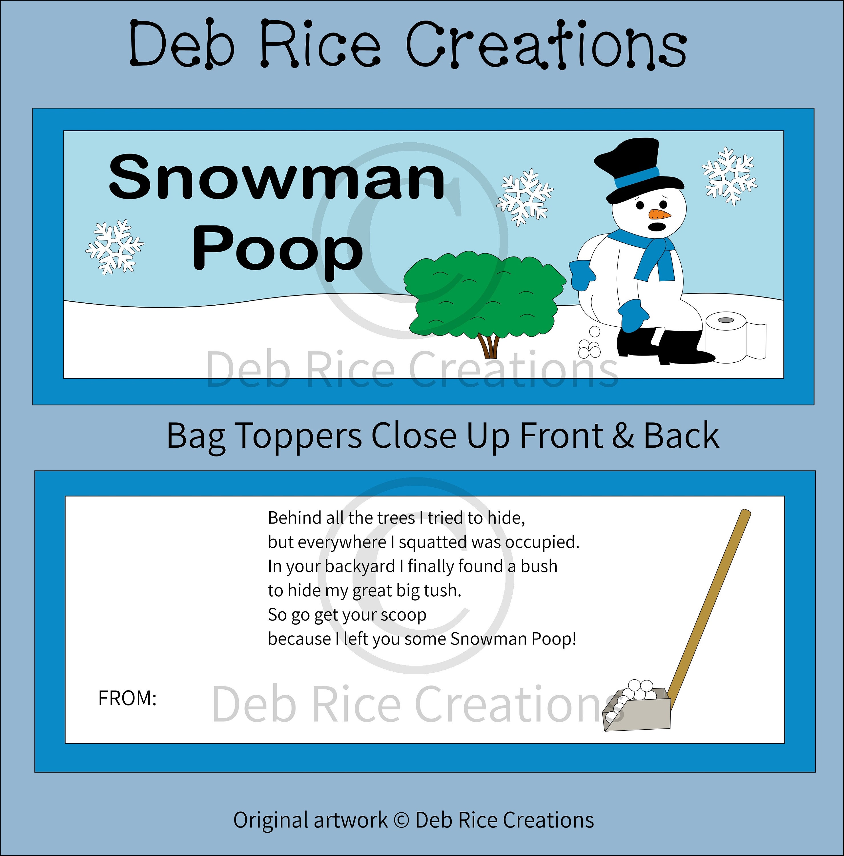 Snowman Poop Large Bag Toppers Printable Snowman Bag Toppers, Gag Gift ...