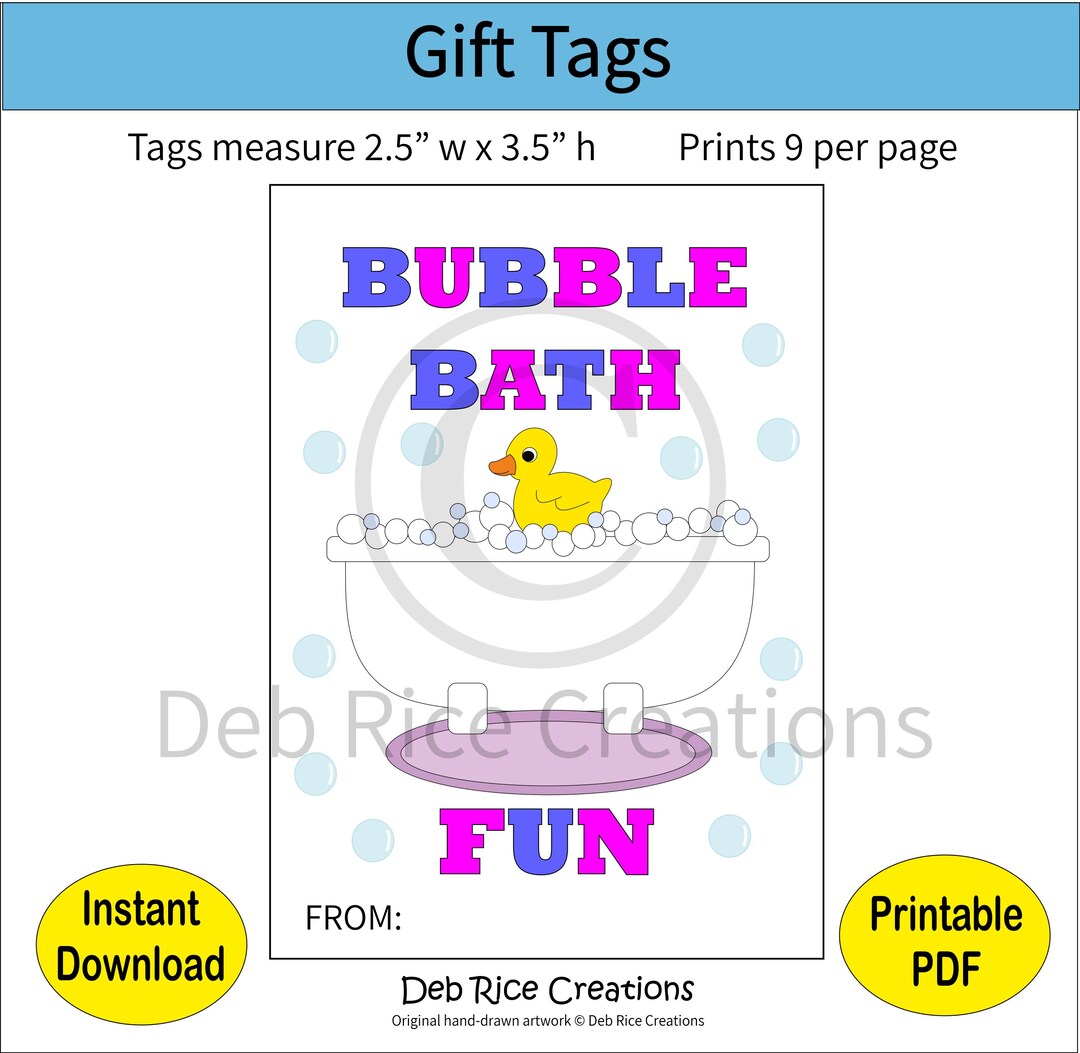 Bubble Bath Fun Gift Tags - Kids Bath Time Bubbles - Etsy