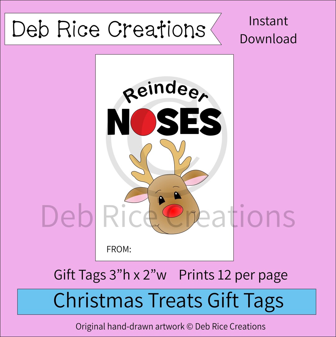 Reindeer Noses Treats Printable Gift Tags Stocking Stuffers, Whoppers ...