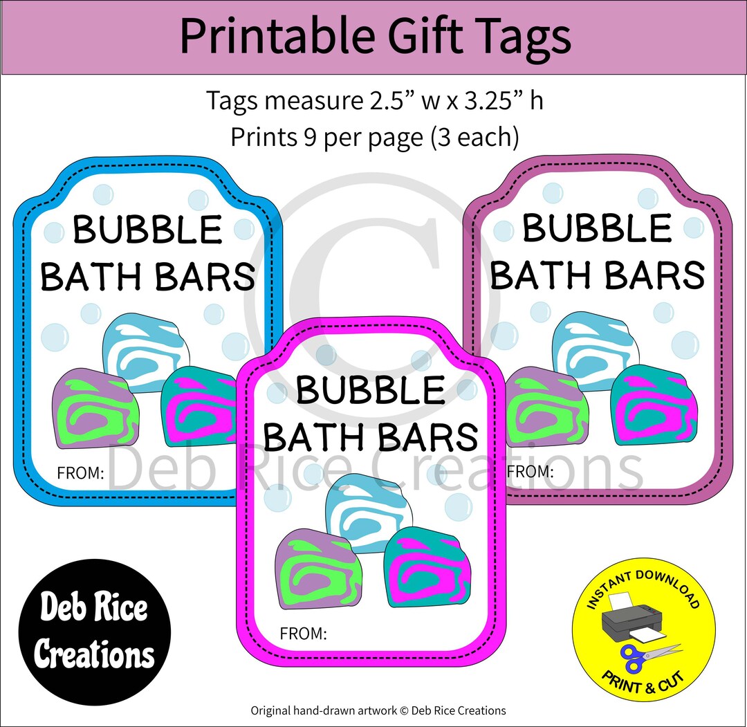 Bubble Bath Bars Gift Tags - Printable Bubble Bath Bars Gift Tags ...