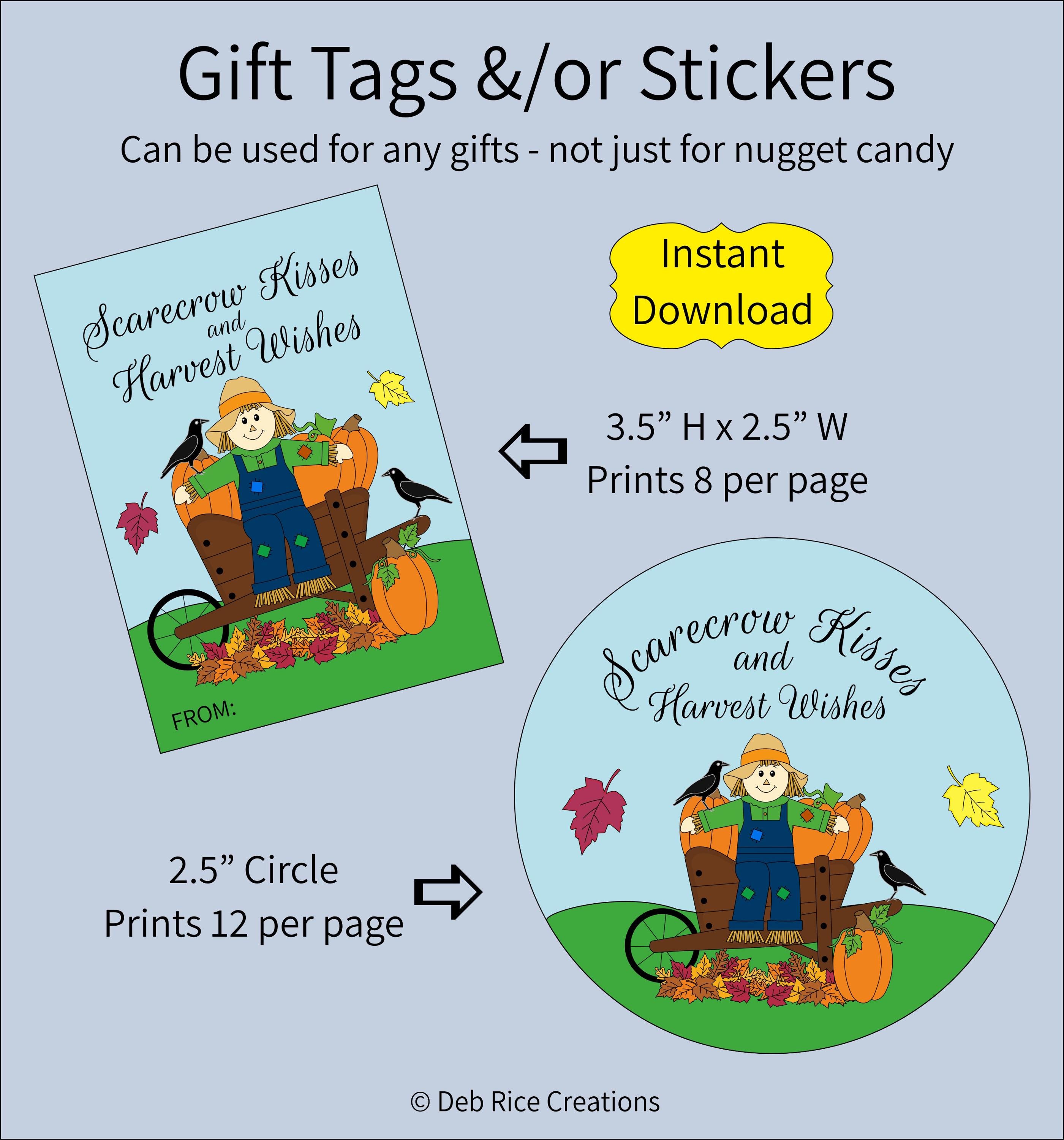Scarecrows Nugget Candy Wrappers & Gift Tags Scarecrow Kisses and ...