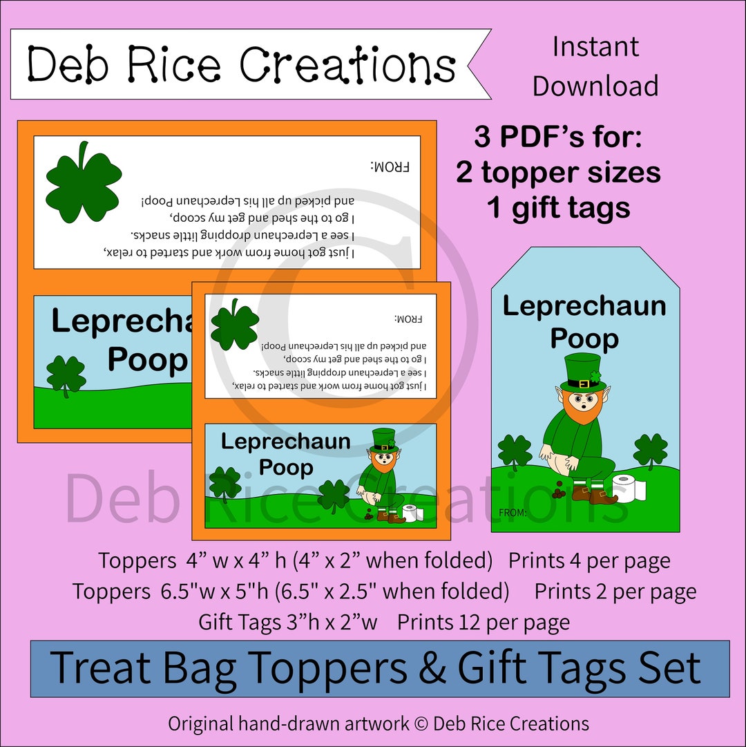 Leprechaun Poop Treat Toppers & Tags Set Printable Leprechaun Bag ...
