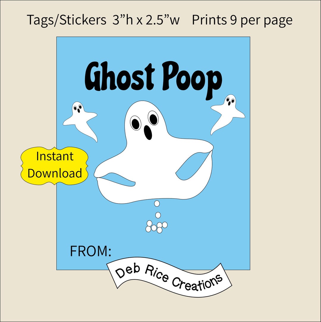 Ghost Poop Printable Gift Tags/stickers Mini Marshmallow Treats, Trick ...
