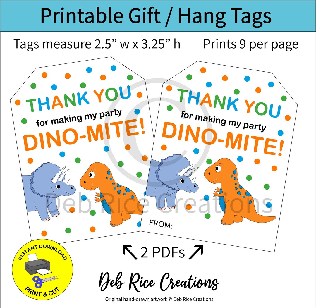 Dinosaur Party Tags - Tags for Dinosaur Themed Party Favors, Birthday ...