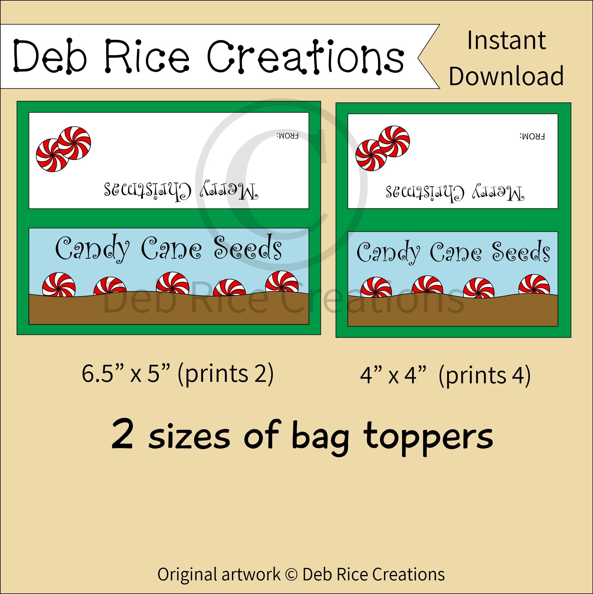 Candy Cane Seeds Bag Toppers Printable Christmas Bag Toppers, Round ...