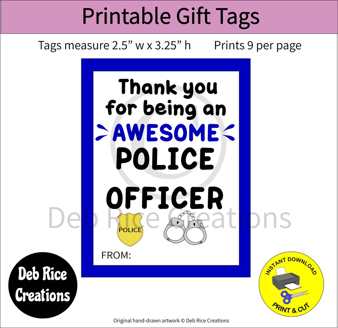 Police Gift Tags - Police Officer Appreciation, Printable Police Gift ...
