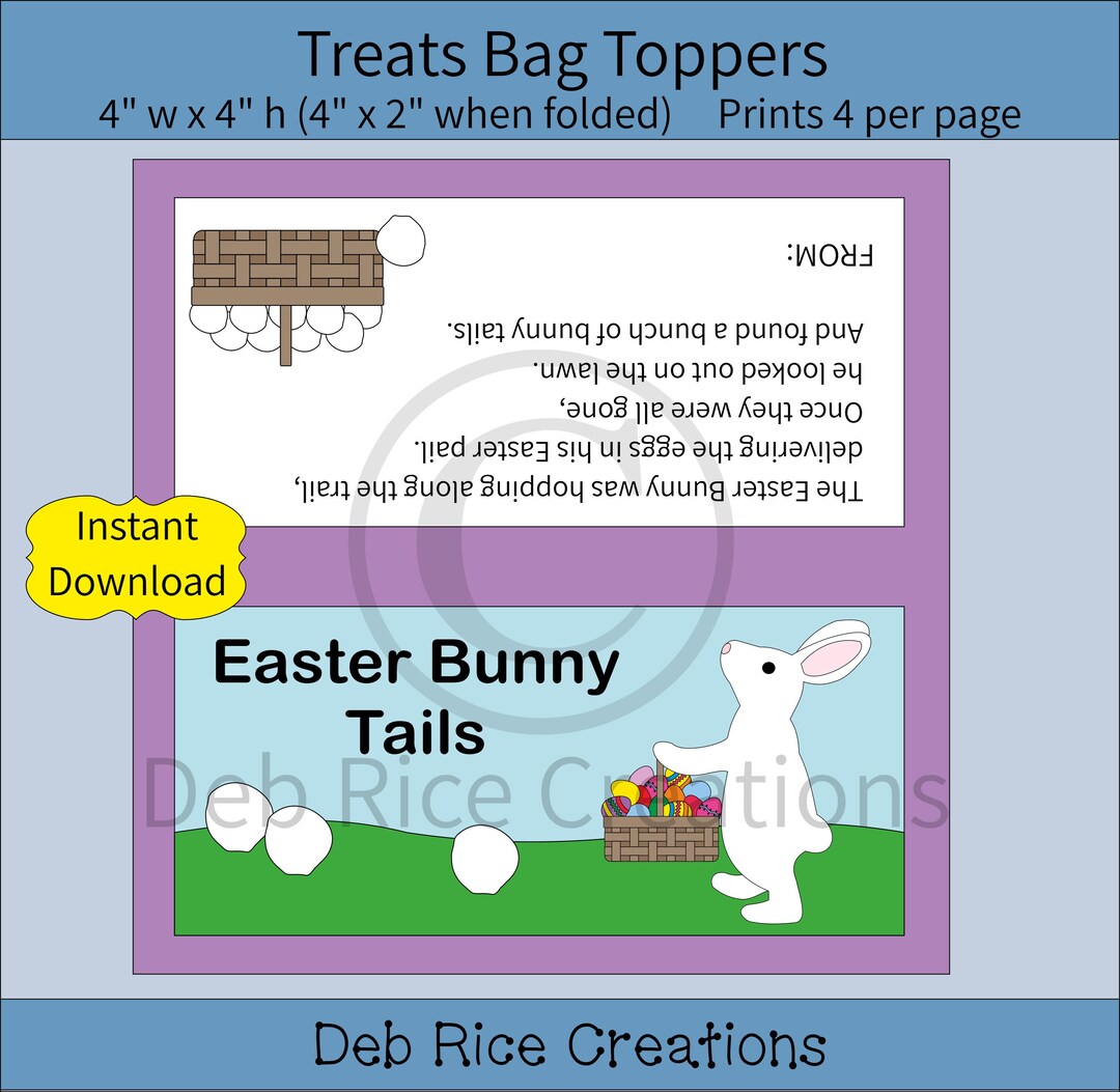 Easter Bunny Tails Printable Bag Toppers Mini Marshmallow or Cotton ...