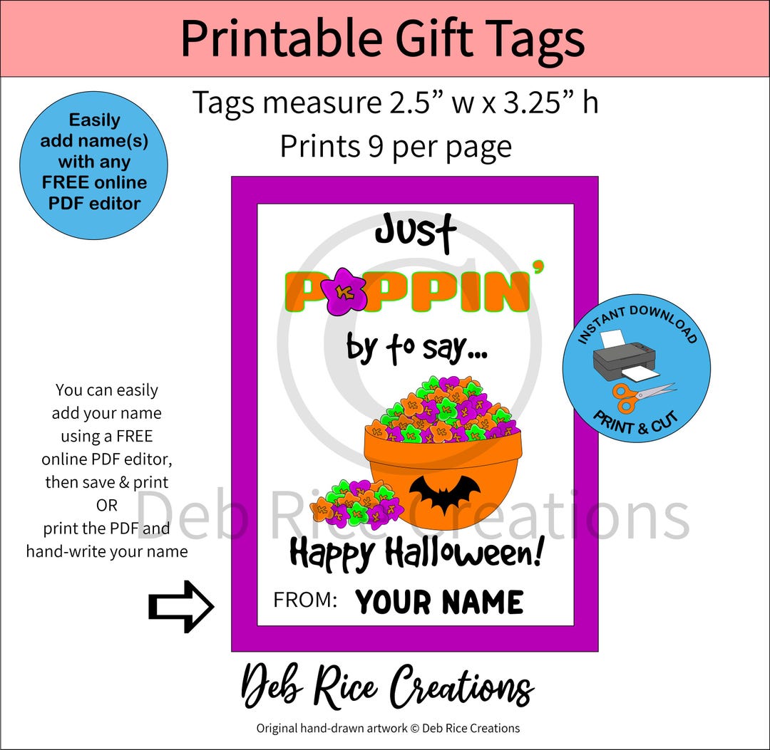 Just Poppin' by to Say Happy Halloween Gift Tags - Gift Tags for ...