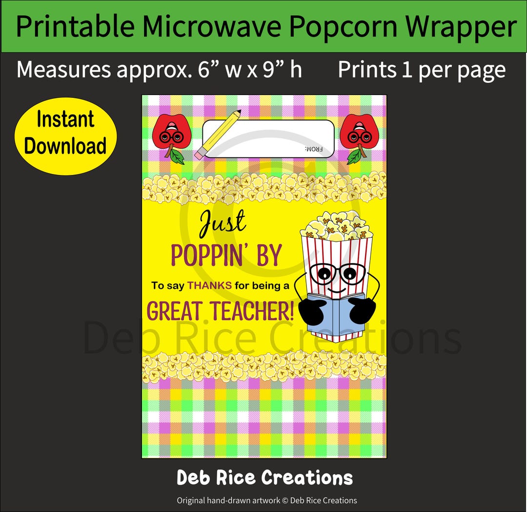 Teacher Appreciation Microwave Popcorn Wrapper - Printable PDF - Etsy