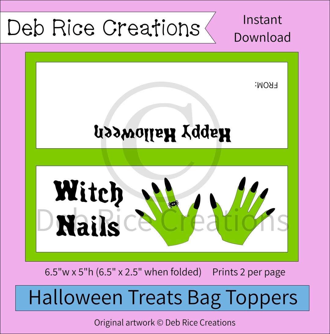 Witch Nails Printable Beg Toppers Bugle Snacks Treat Gifts, Classroom ...