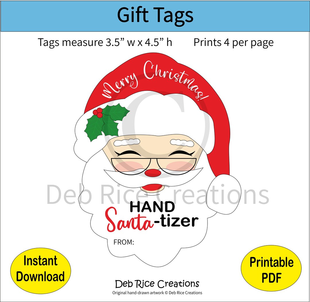 Santa-tizer Gift Tags - White Santa, Party Favors, Sanitizer Bottle ...