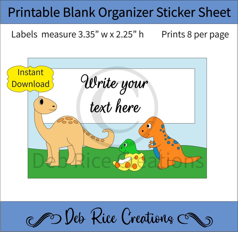 Dinosaurs Blank Organizer Sticker Sheet - Print on Blank Sticker/label ...