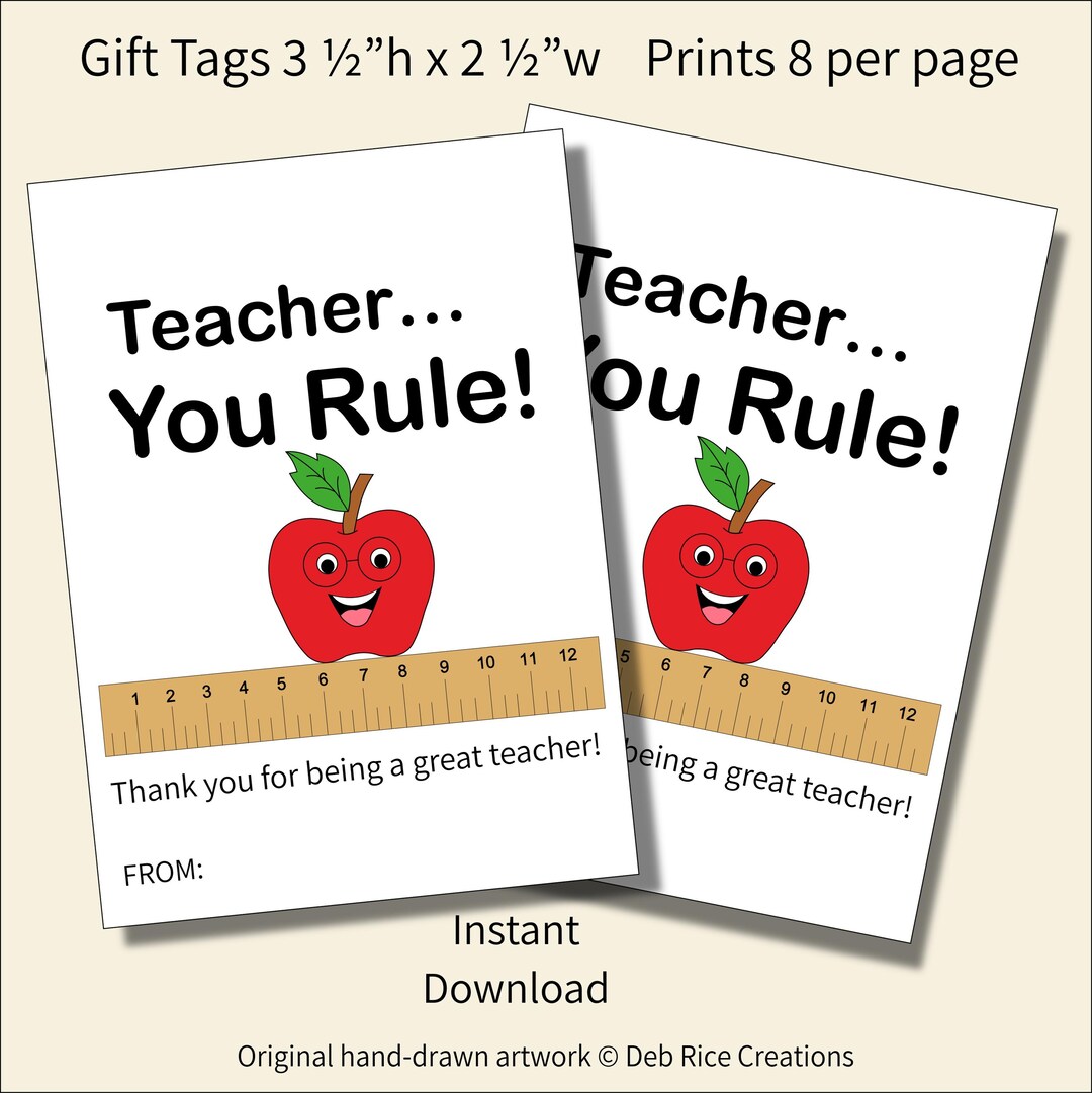 Teacher...you Rule Printable Gift Tags Teacher Appreciation Gifts - Etsy