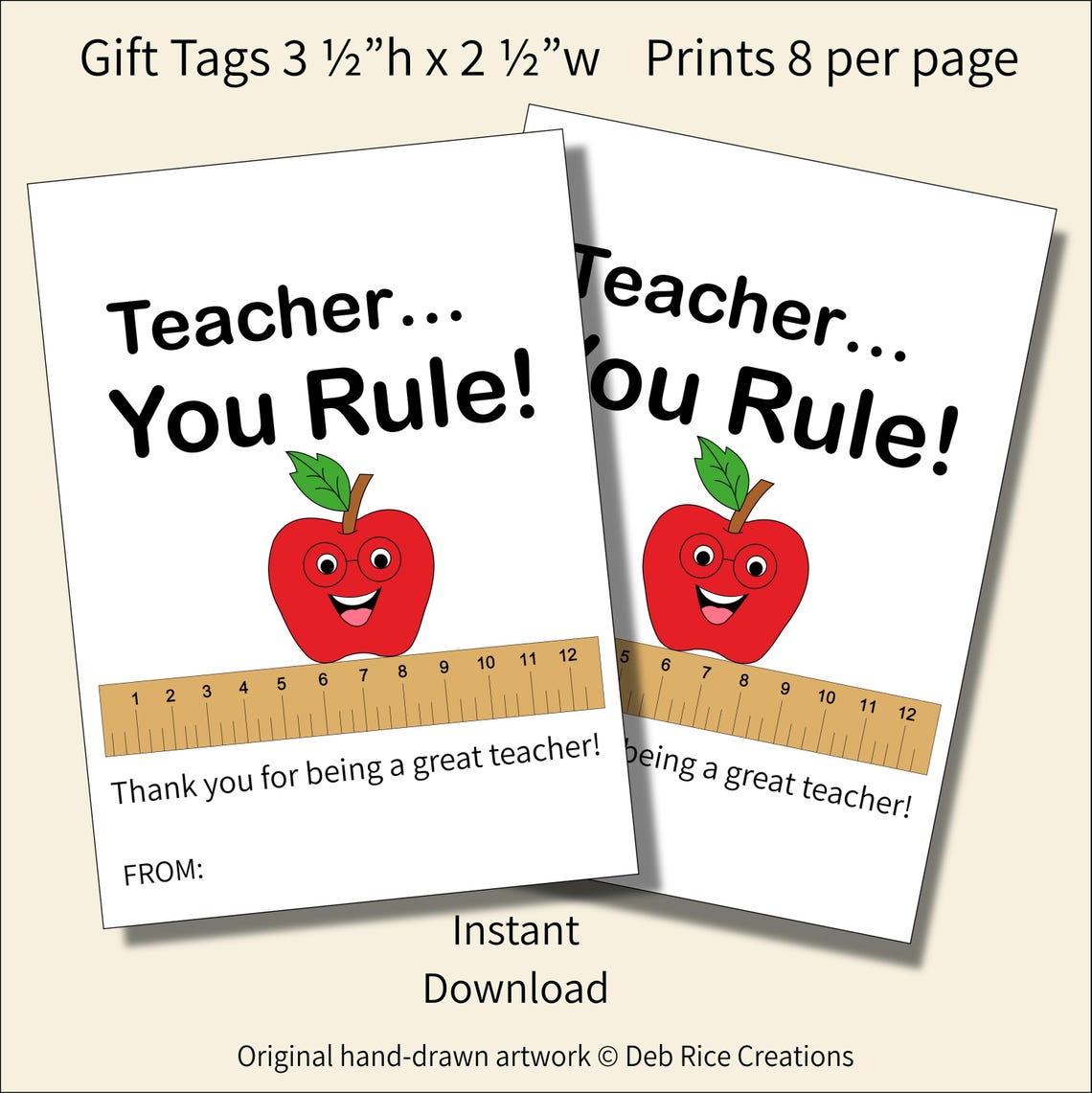 Teacher...you Rule Printable Gift Tags Teacher Appreciation Gifts - Etsy