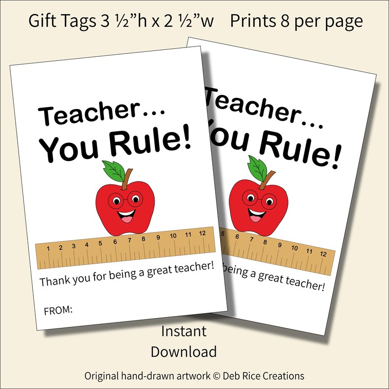 Teacher...you Rule Printable Gift Tags Teacher Appreciation Gifts - Etsy
