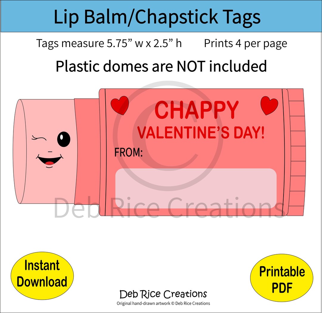 Chappy Valentine's Day Lip Balm/chapstick Tags - Co-workers/teachers ...