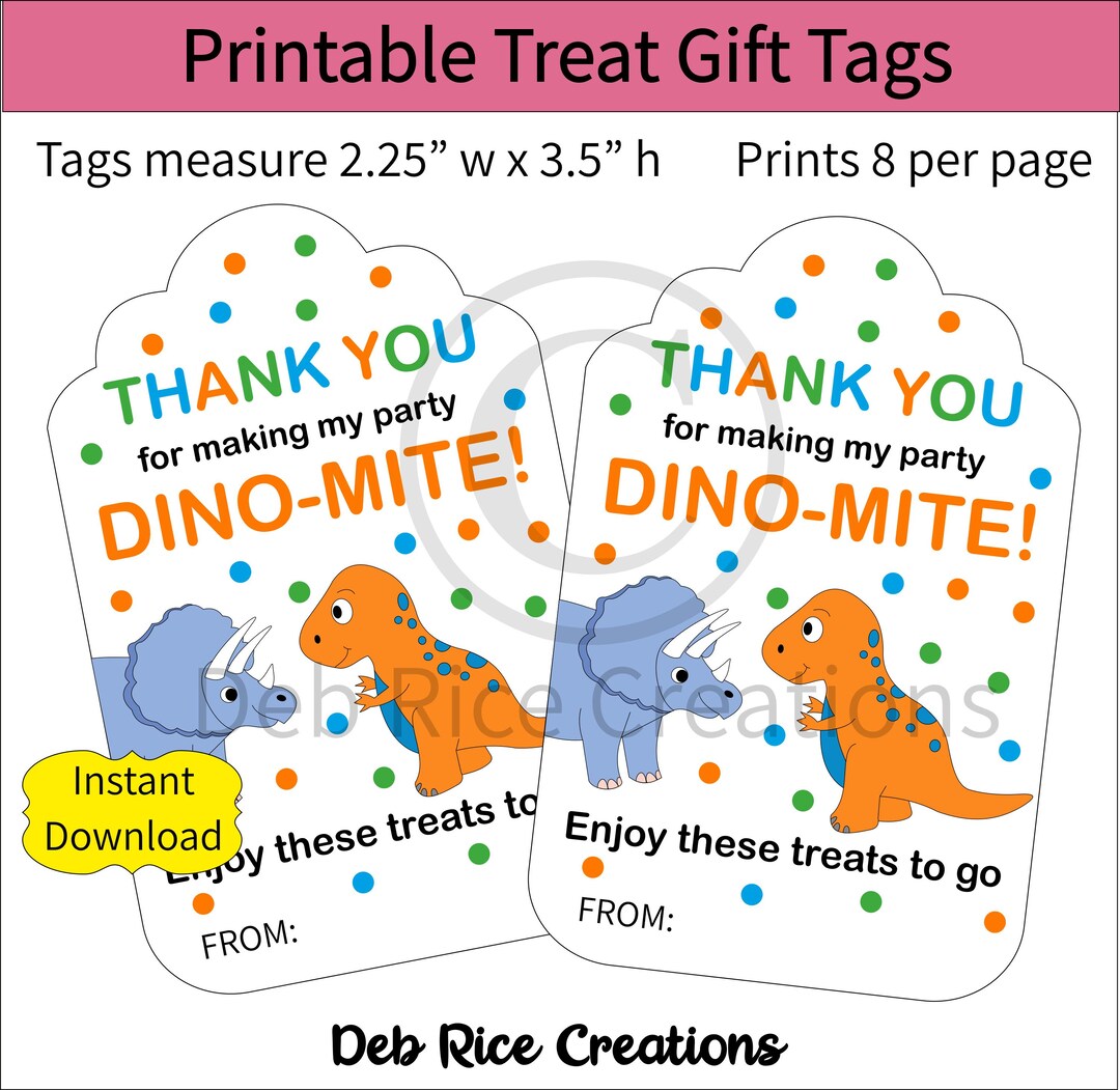 Thank You for Making My Party DINO-MITE Gift Tags - Great Party Favor ...