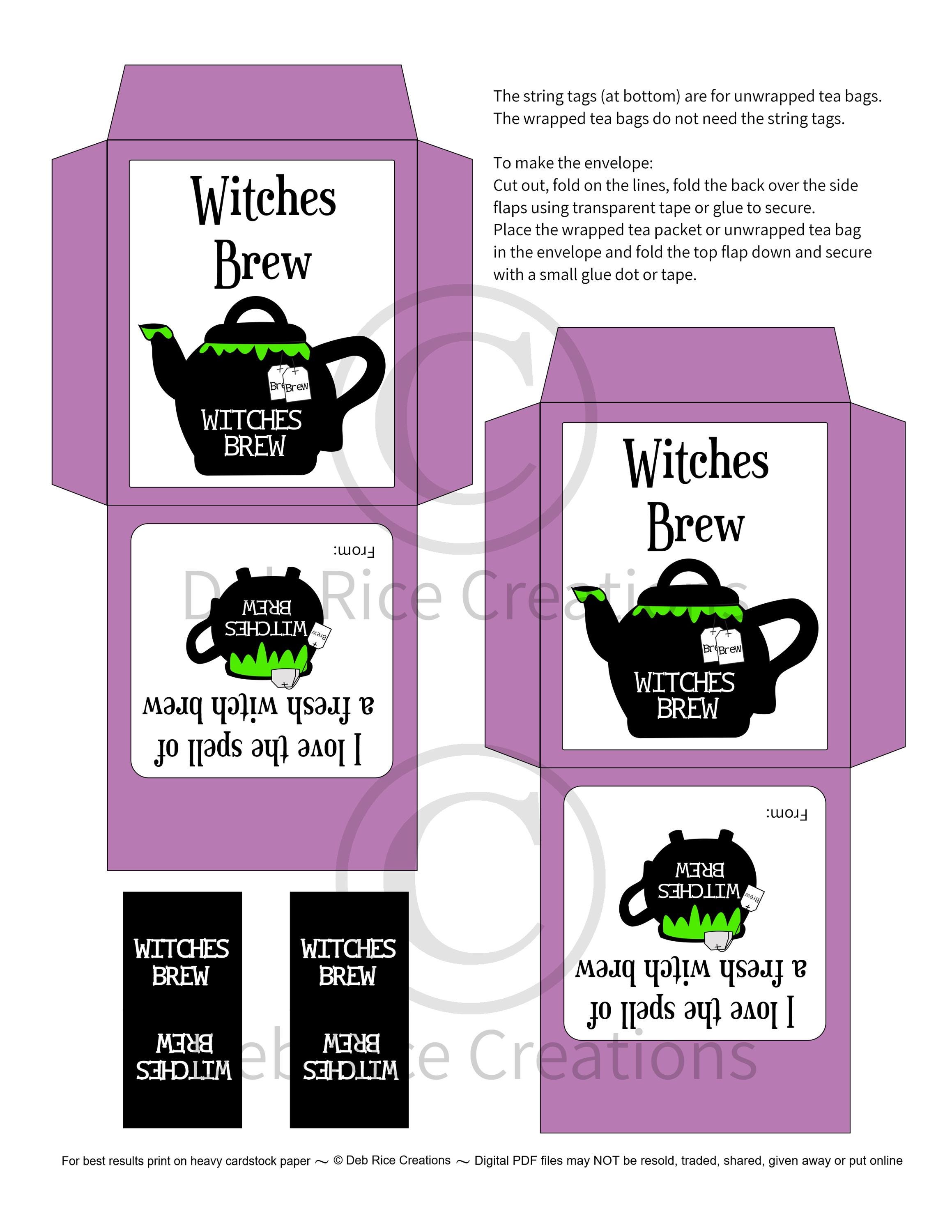 Witches Brew Printable Tea Bag Envelopes - Great for Hot Tea Lovers - Etsy