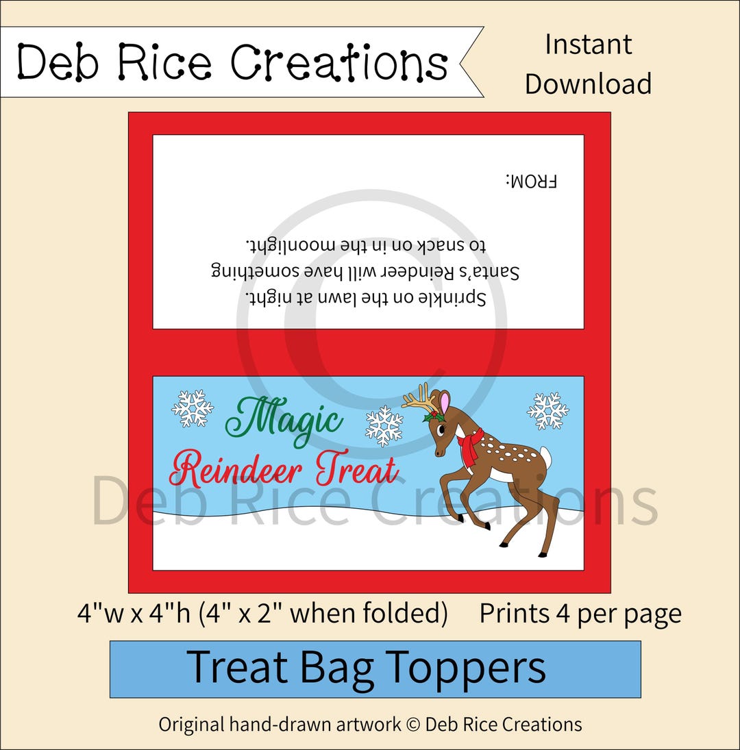 Magic Reindeer Treats 4x4 Printable Bag Toppers Santa Reindeer Treats ...