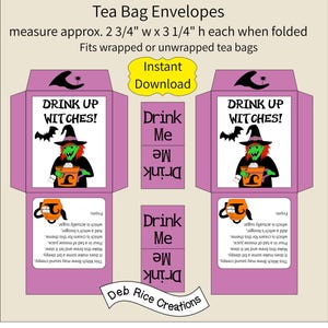 Drink up Witches Printable Tea Bag Envelopes Party Favors, Trick or ...