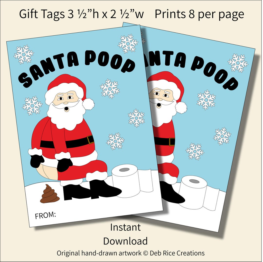 Santa Poop Printable Gift Tags Gag Gifts, Party Favors, Stocking ...