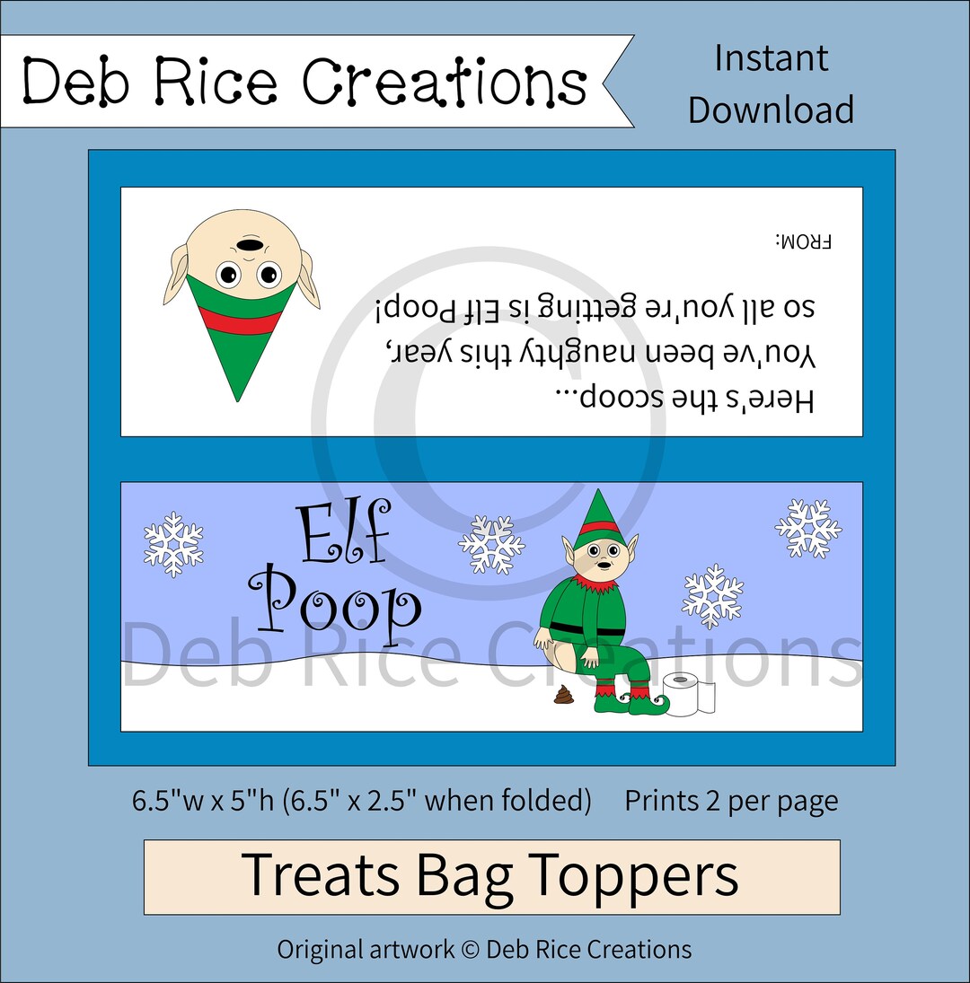 Elf Poop Large Bag Toppers Printable Christmas Bag Toppers, Gag Gifts ...