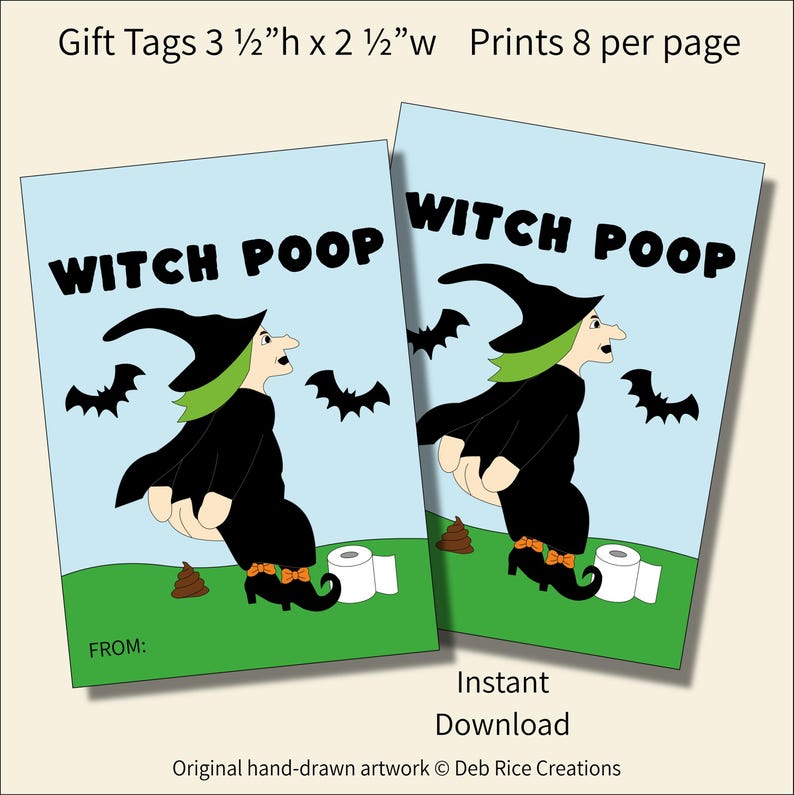 Witch Poop Printable Gift Tags Gag Gift, Trick or Treat, Classroom ...