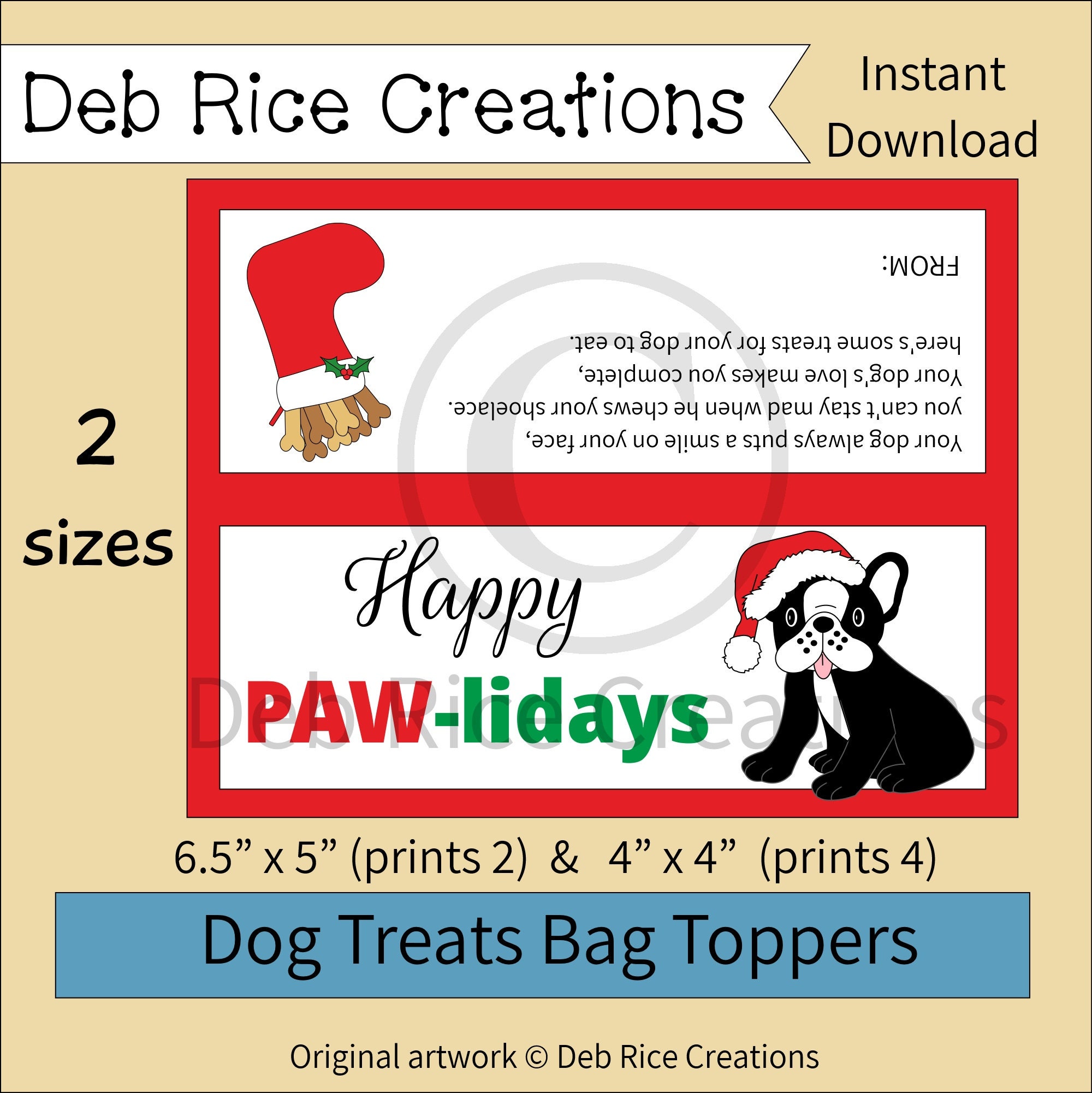 Happy Pawlidays Dog Treats Bag Toppers Printable Dog Treat Bag Toppers ...
