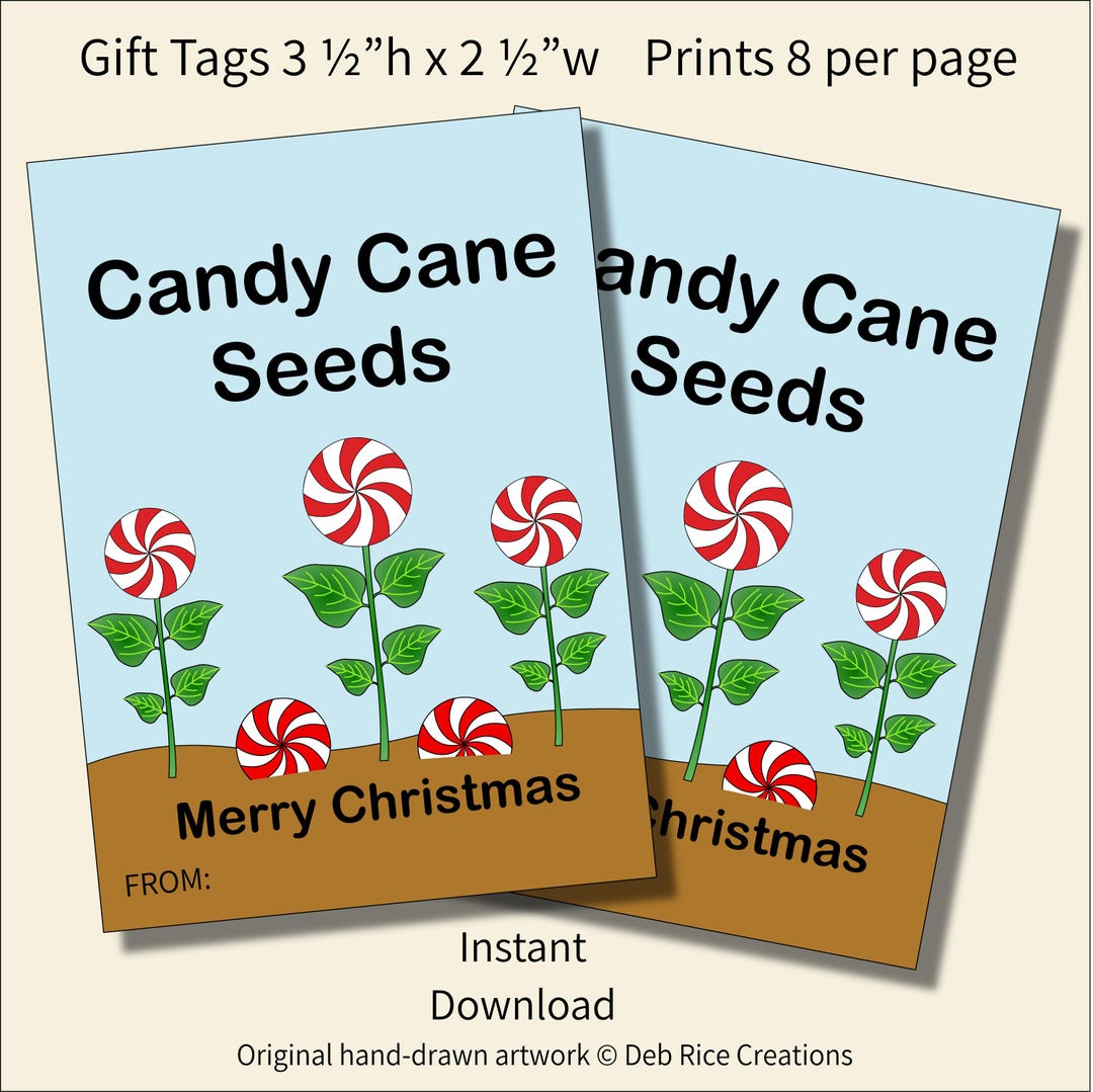 Candy Cane Seeds Printable Gift Tags Round Peppermint Candy Treats ...