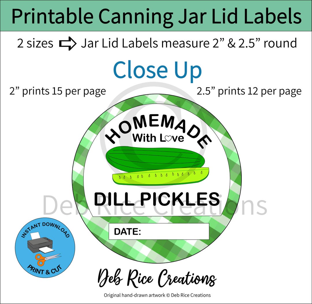 Dill Pickles Printable Jar Lid Labels - Homemade Canning Jar Labels ...