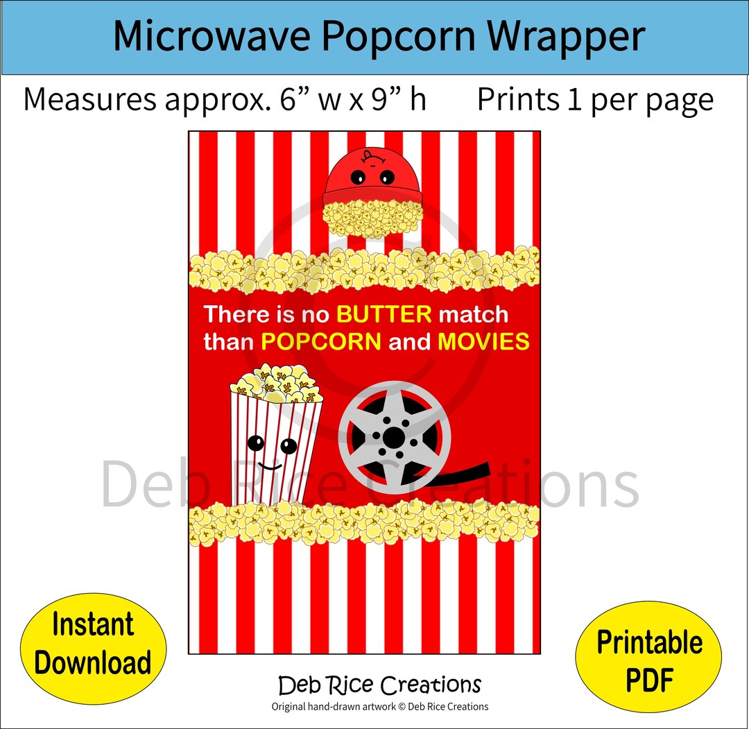 Popcorn & Movie Night Microwave Popcorn Wrapper - Party Favors - Etsy
