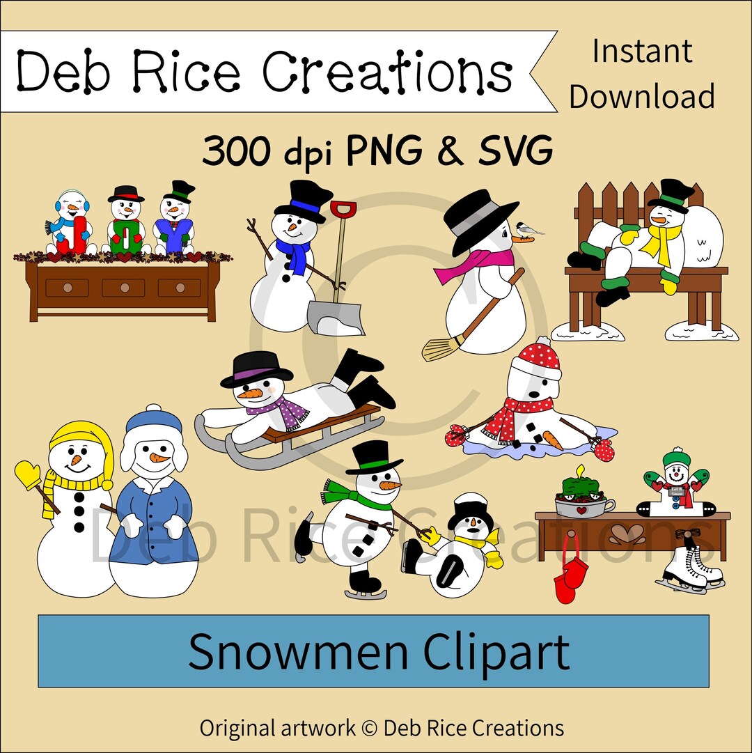 Snowmen Clipart Snowmen Ice Skating Snowman Sledding - Etsy