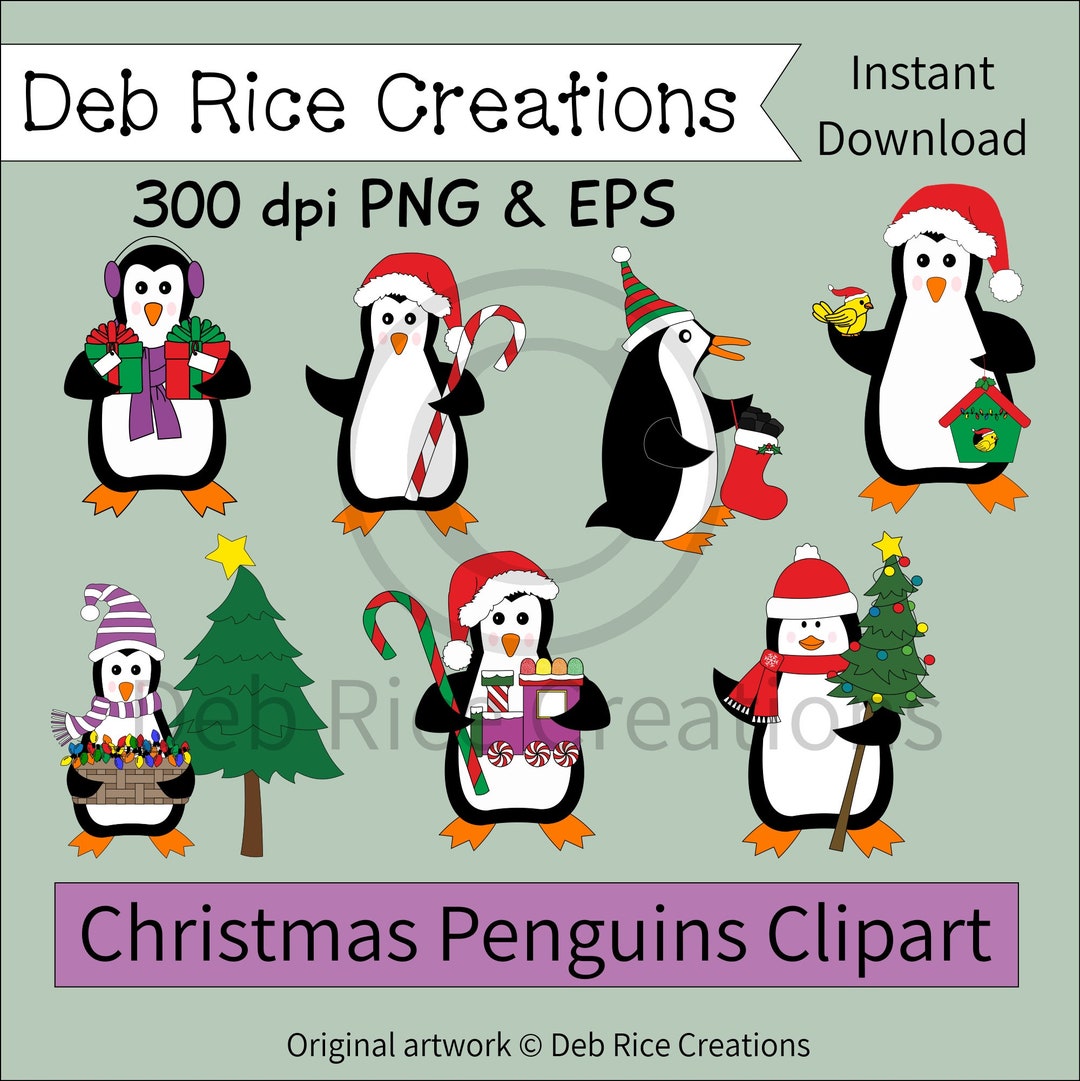 Christmas Penguins Clipart Penguin Holding Tree Penguin - Etsy