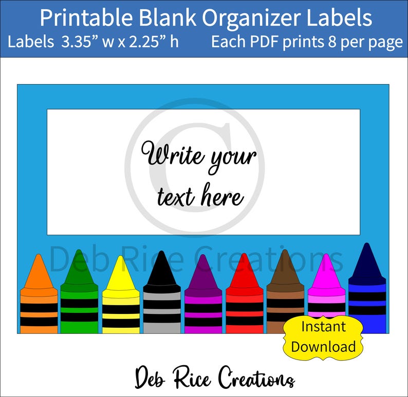 Crayons Printable Blank Organizer Labels Print on Blank Sticker/label ...