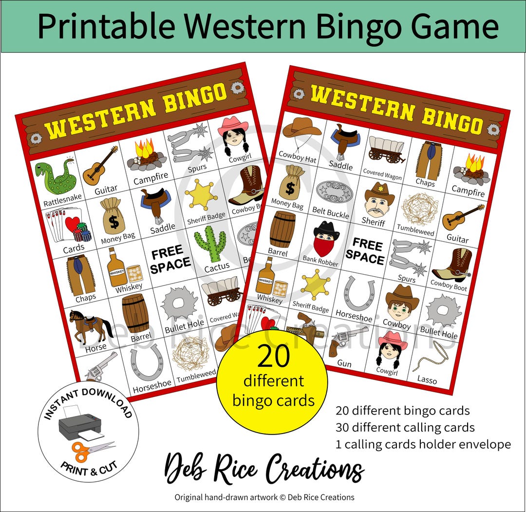 Western Bingo Game - Kids Birthday Party Game, Great for Family Fun ...