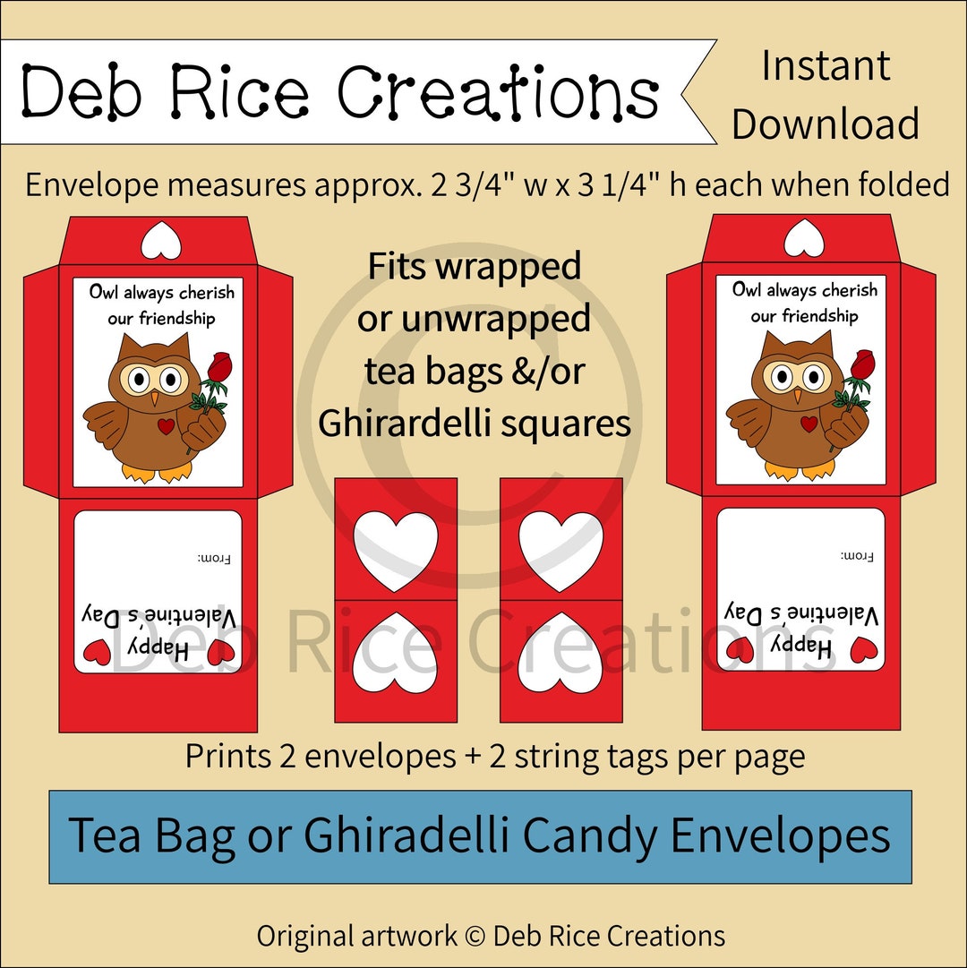 Happy Valentine's Day Printable Digital Valentine's Day Envelopes, Tea ...