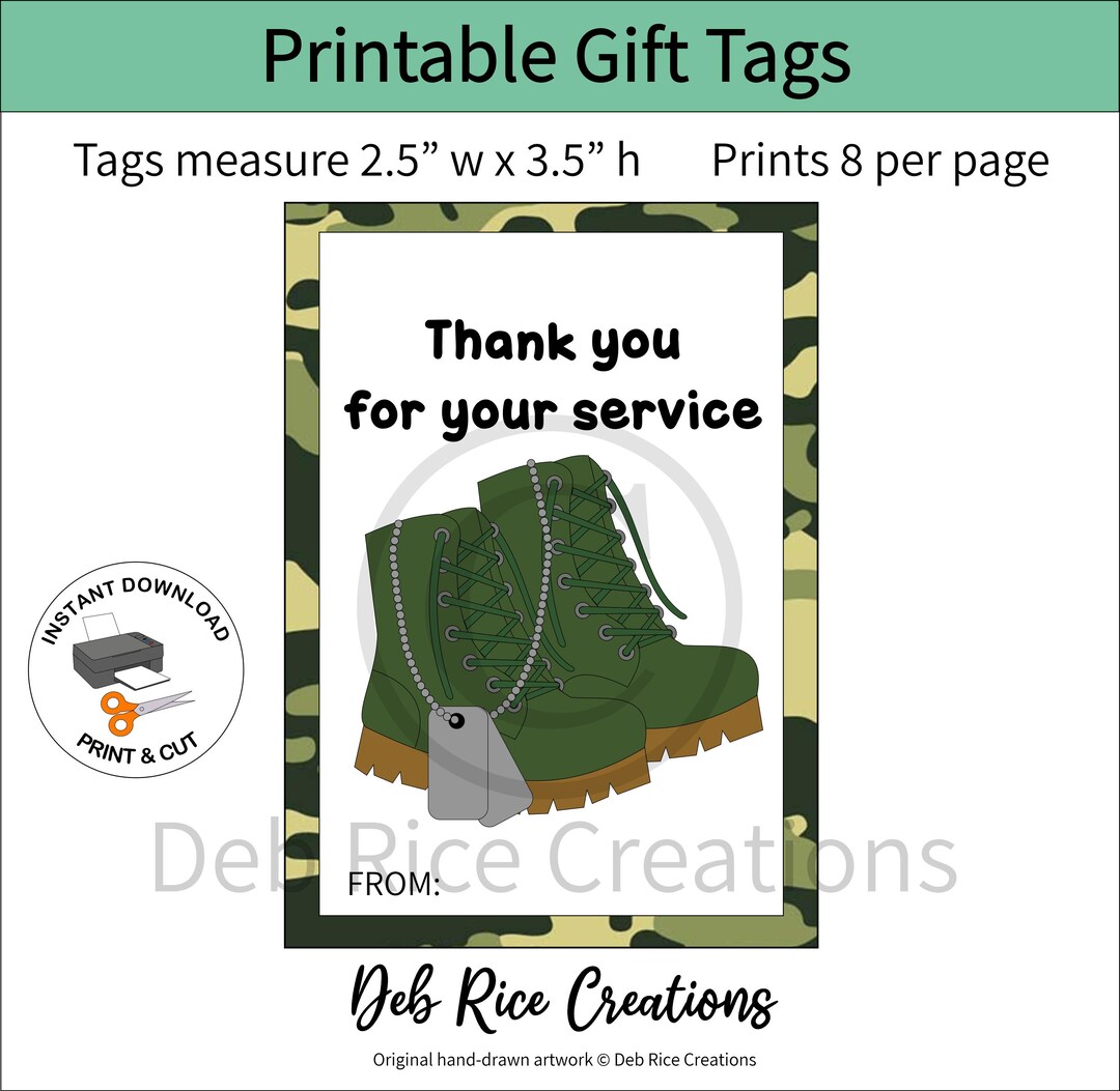 Military Appreciation Thank You for Your Service Gift Tags - Thank ...