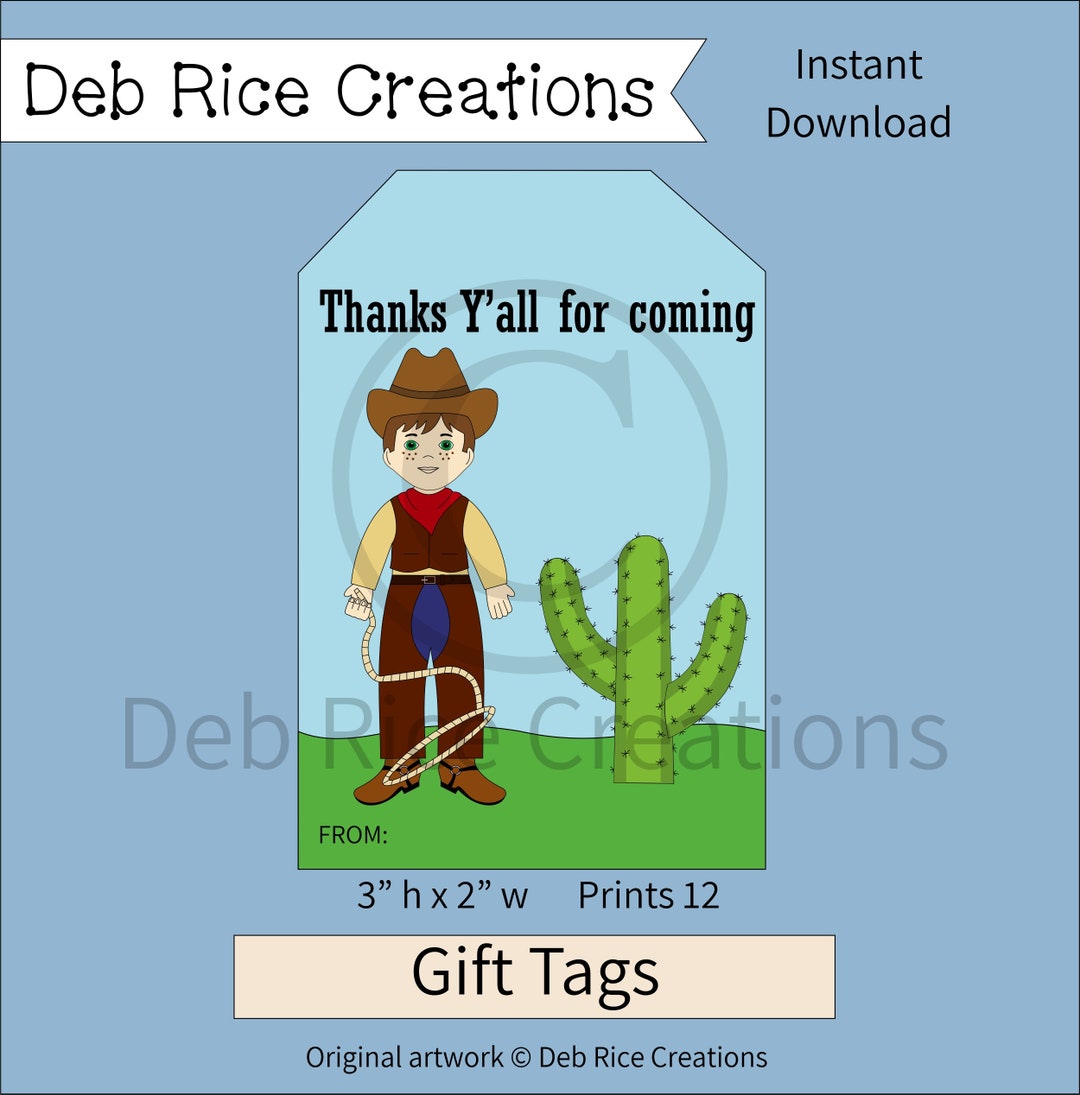 Cowboy Party Gift Tags Printable Cowboy Gift Tags, Cowboy/western Theme ...