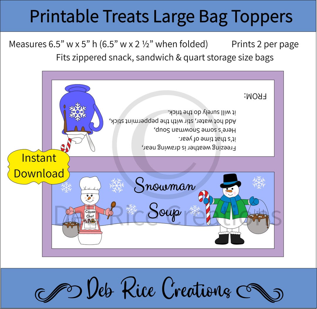 Snowman Soup Bag Toppers - Printable Treat Bag Toppers for Hot ...