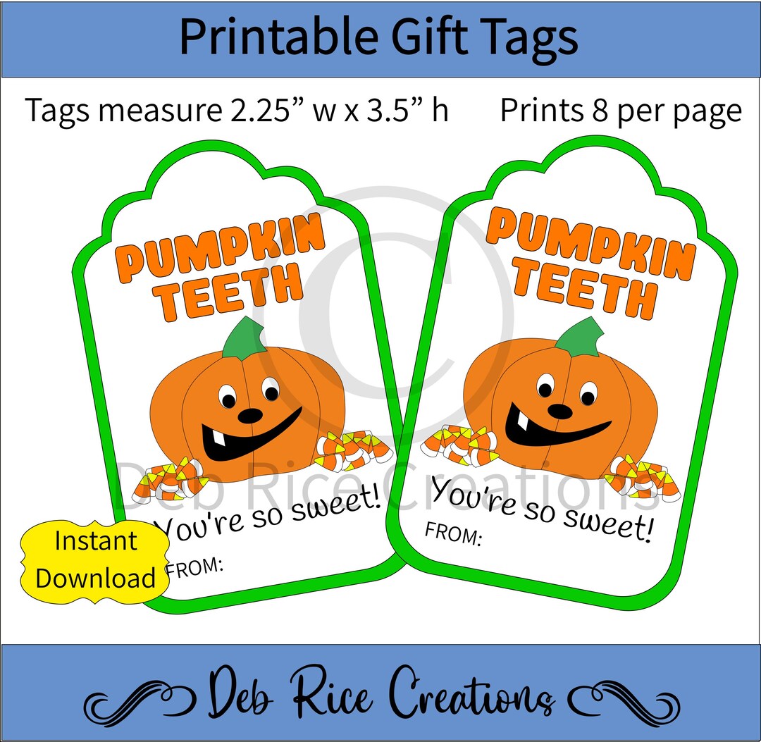 Pumpkin Teeth Printable Gift Tags Tags for Candy Corn, Great for Trick ...