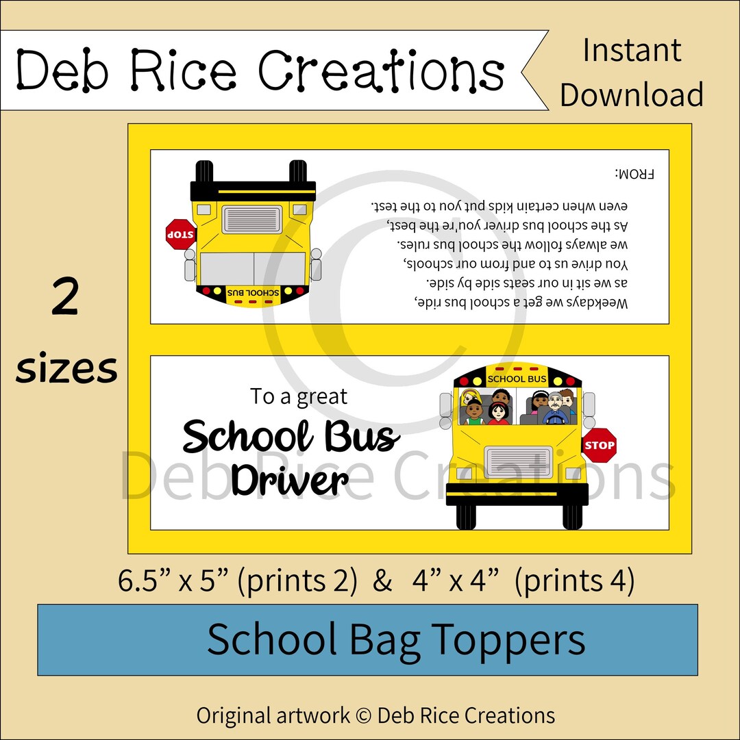 To A Great School Bus Driver Bag Toppers Printable Bus - Etsy