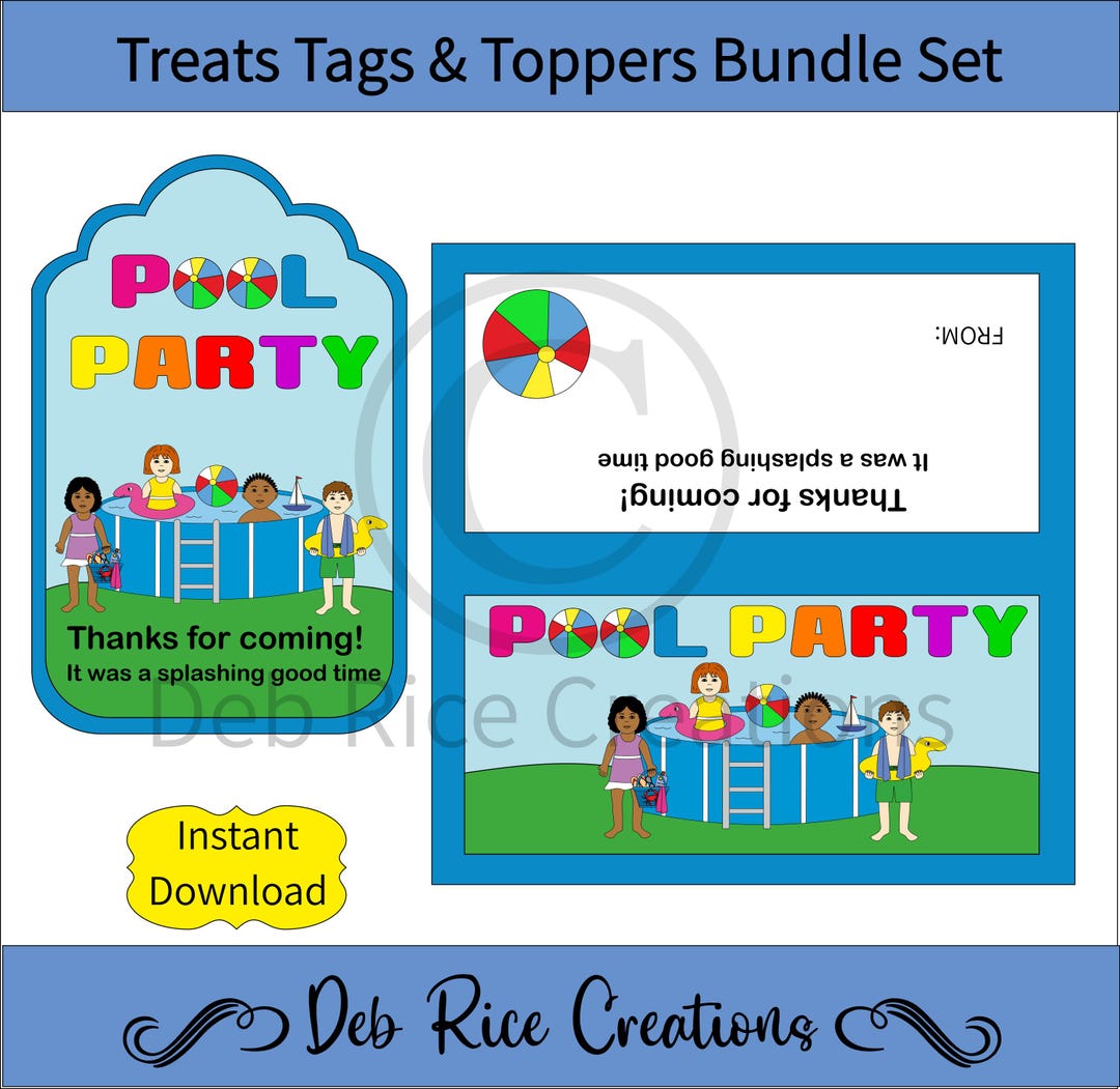 Pool Party Printable Tags & Toppers Bundle Set Bag Toppers and Gift Tags for Pool Party Favors ...