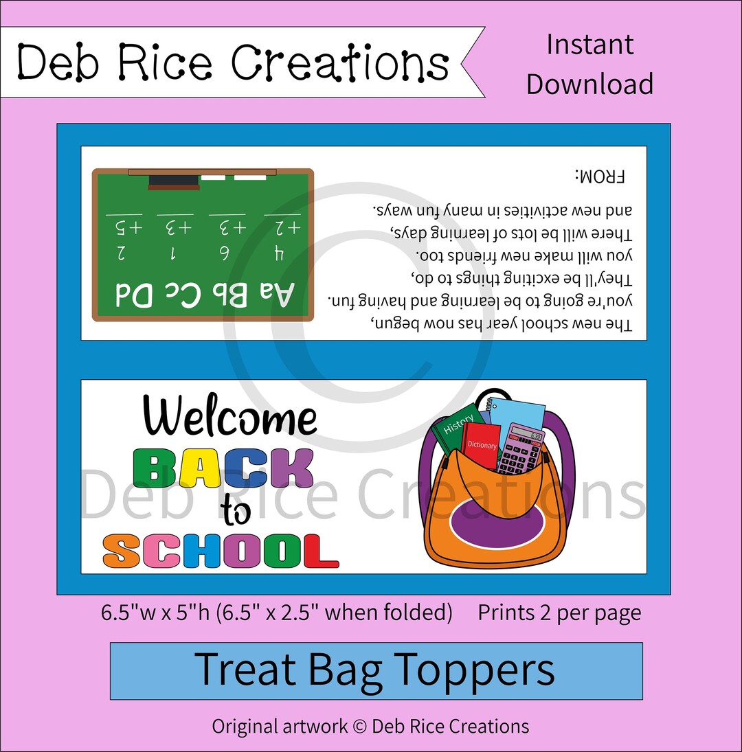 Welcome Back to School Bag Toppers Printable Student Treats Bag Toppers ...