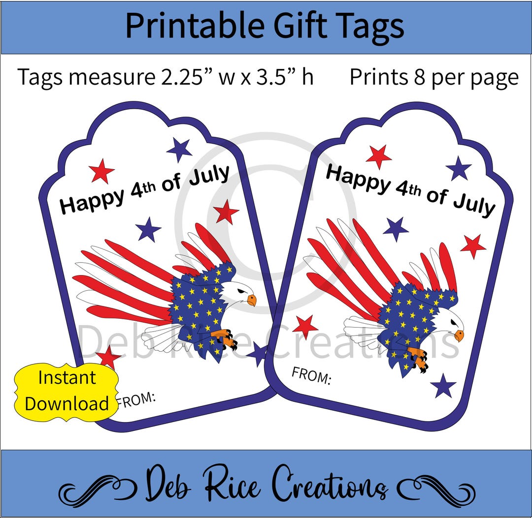 Happy 4th of July Printable Gift Tags Great for 4th of July Cookout ...