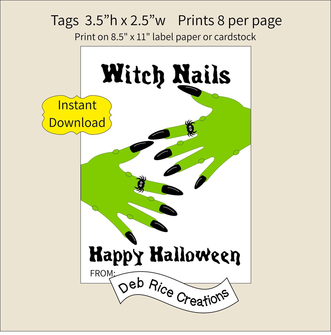 Witch Nails Printable Tags Bugle Snacks Gift Treats, Classroom Gifts ...